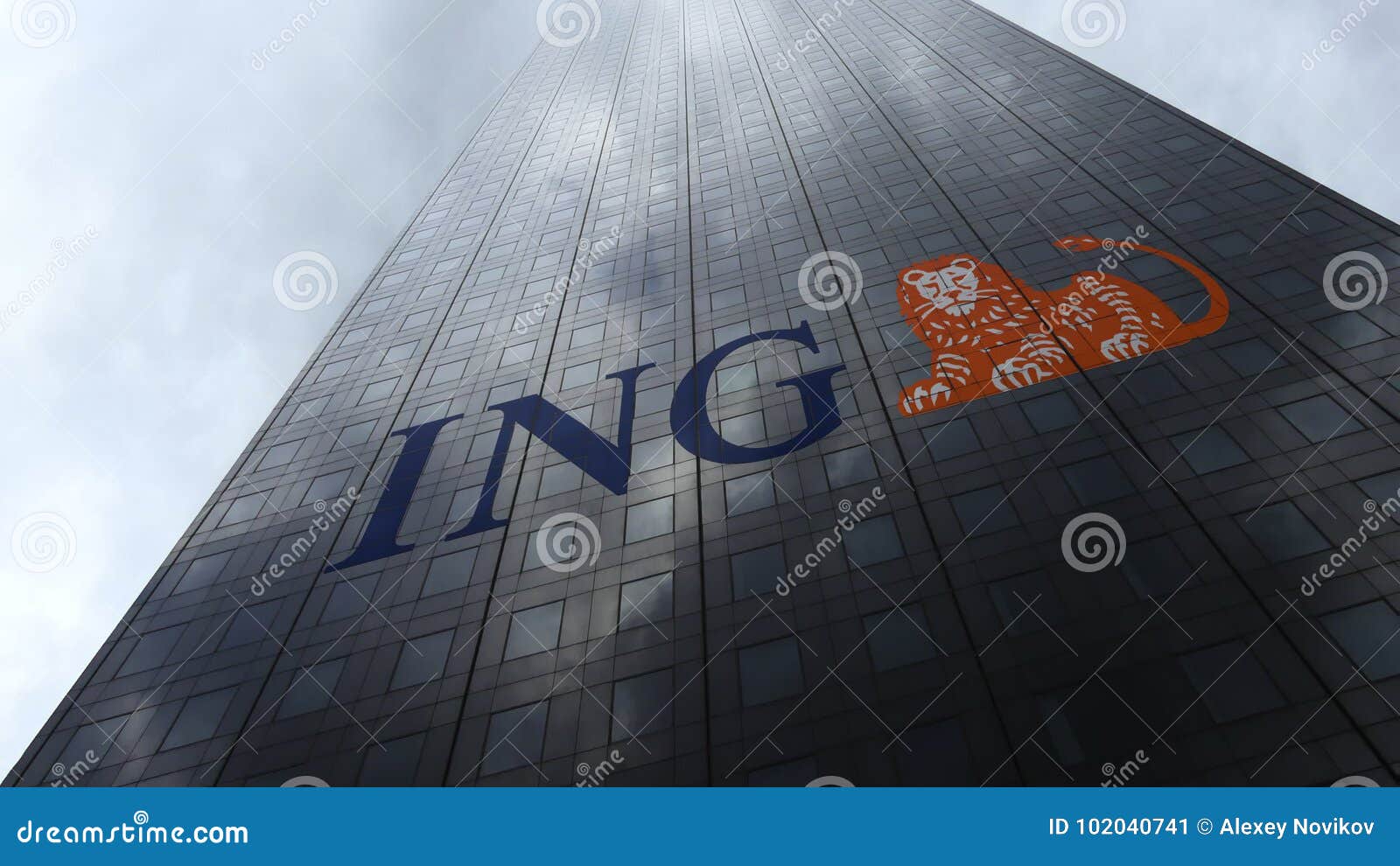 ING Group Logo on a Skyscraper Facade Reflecting Clouds. Editorial 3D ...
