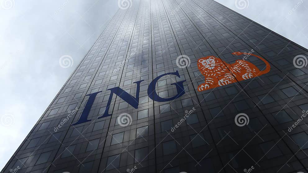 ING Group Logo on a Skyscraper Facade Reflecting Clouds. Editorial 3D ...