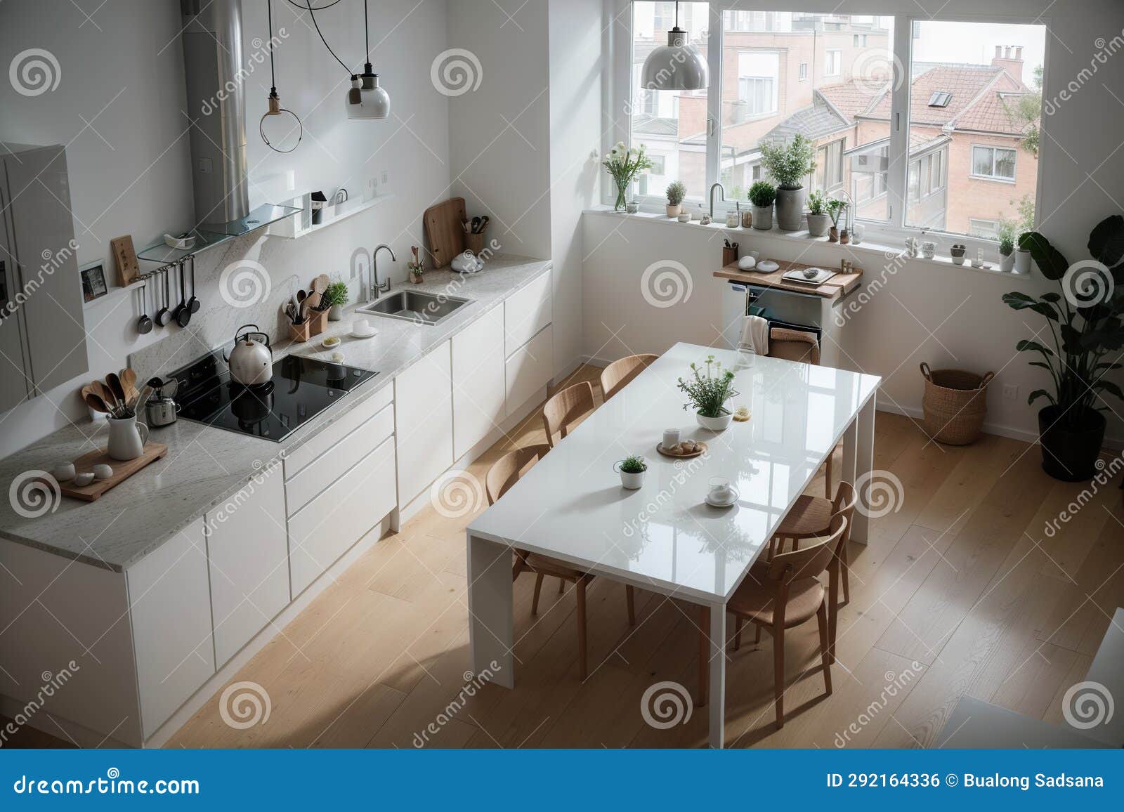 Ing of Modern Kitchen in a Loft. Top View Stock Illustration ...