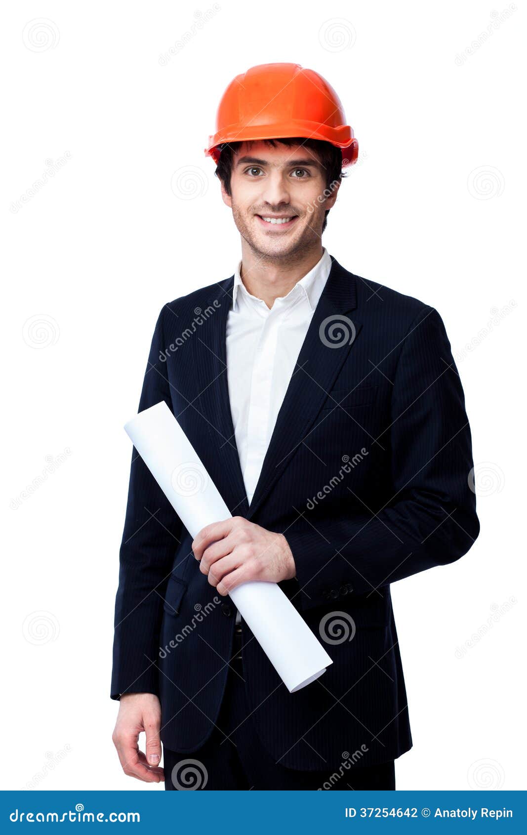 Ingegnere in Casco Isolato Su Bianco Fotografia Stock - Immagine di ...