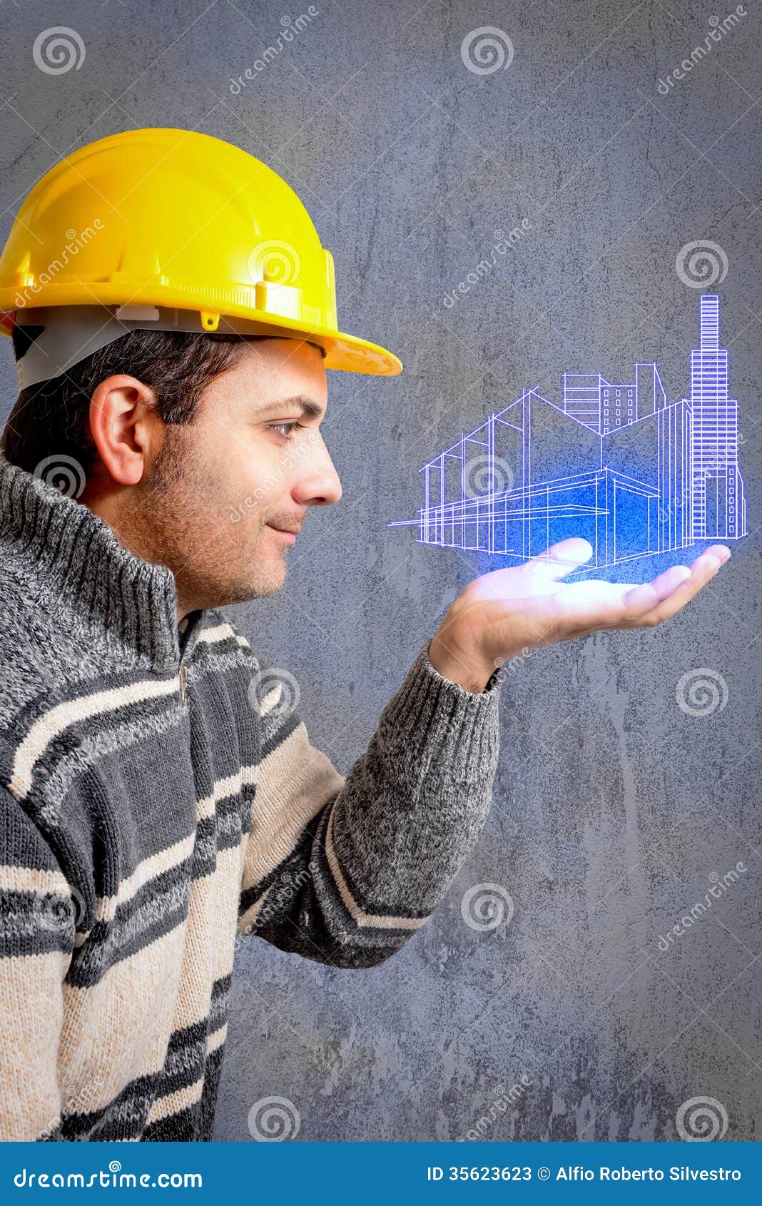 Ingegnere Con Un Casco Sulla Sua Testa Immagine Stock - Immagine di ...