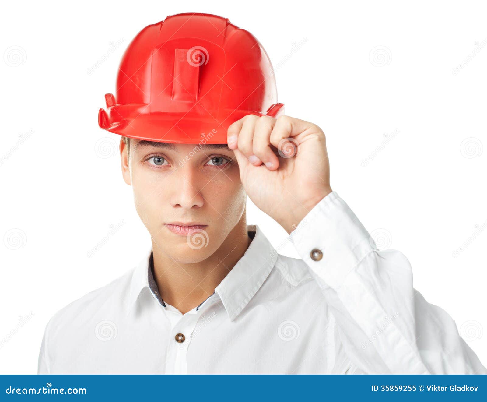 Ingeniero Joven Que Lleva El Casco Rojo Imagen de archivo - Imagen de ...
