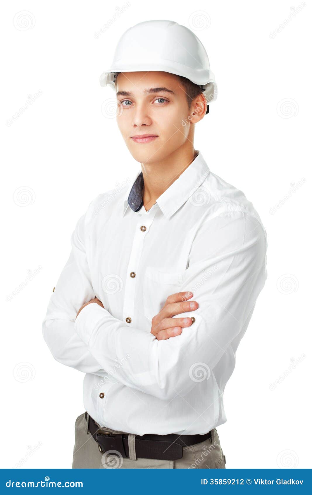 Ingeniero Joven Que Lleva Un Casco Blanco Fotografía de archivo ...