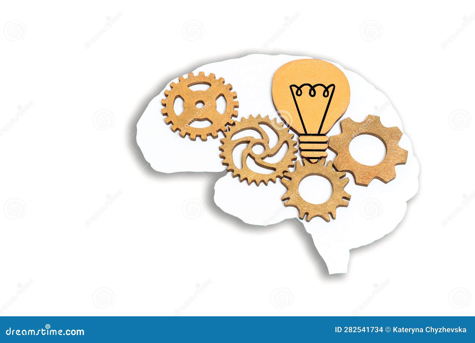 Ingenious Brain: Wooden Gears and Light Bulb Stock Photo - Image of ...