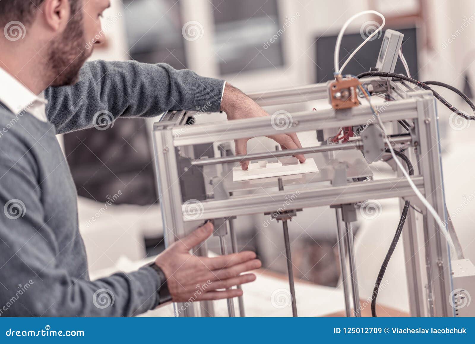 Ingenious Designer Working with 3D Printer in Design Studio Stock Image ...