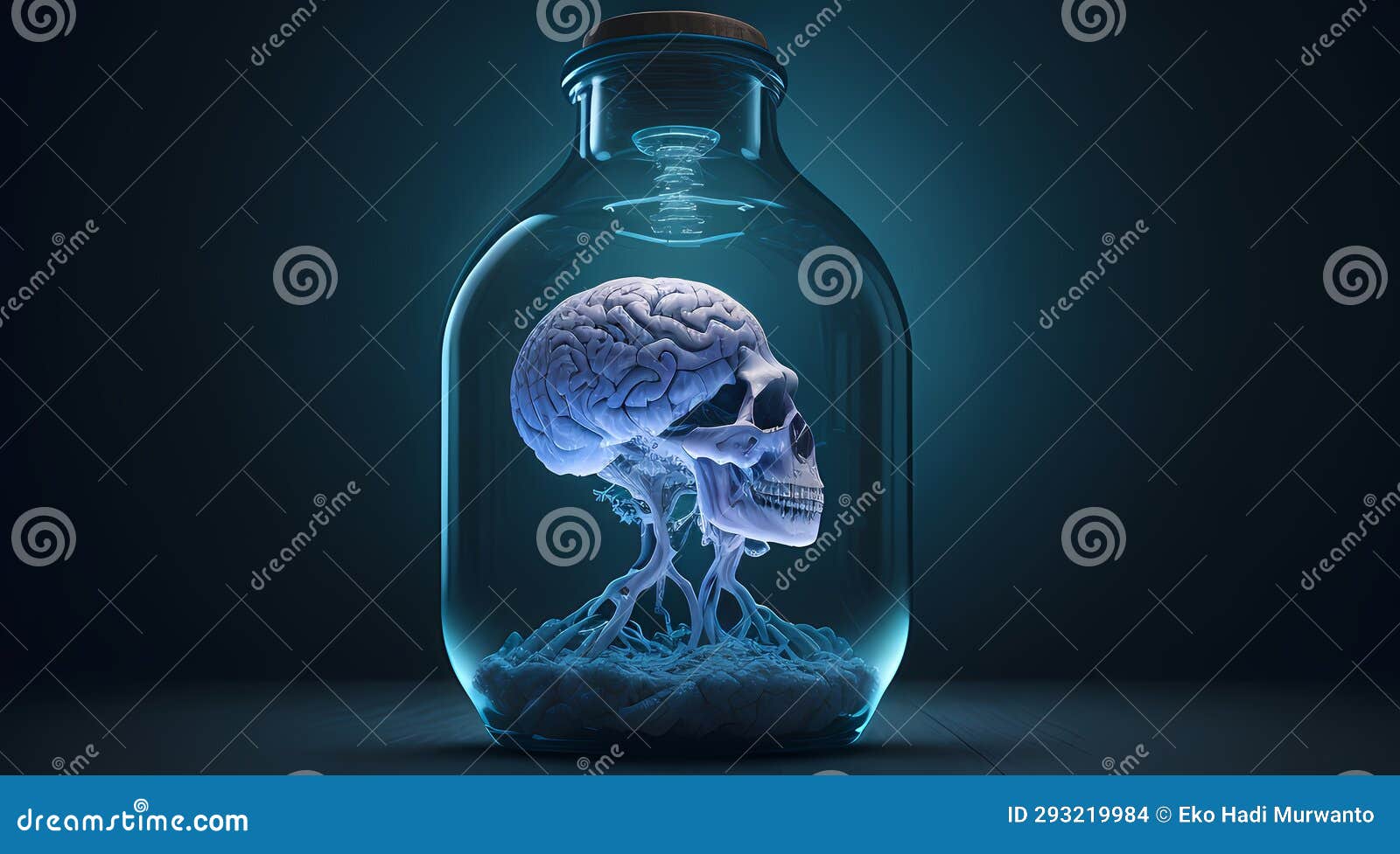 Ingenious Mind: Brain in a Glass Bottle Artwork Stock Illustration ...