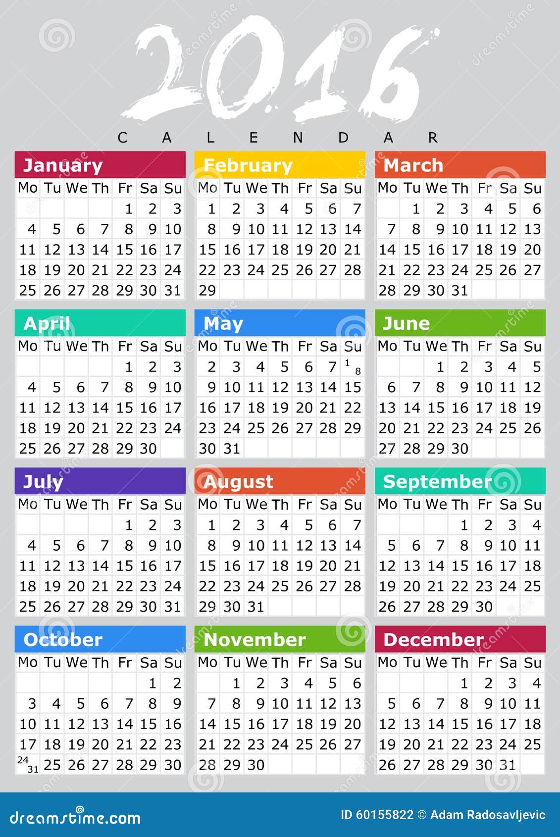 INGLÉS 2016 de Kalendar B stock de ilustración. Ilustración de papel ...