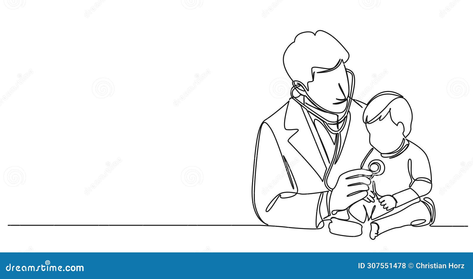 Single Line Drawing of Pediatrician Using Stethoscope on Toddler Stock ...