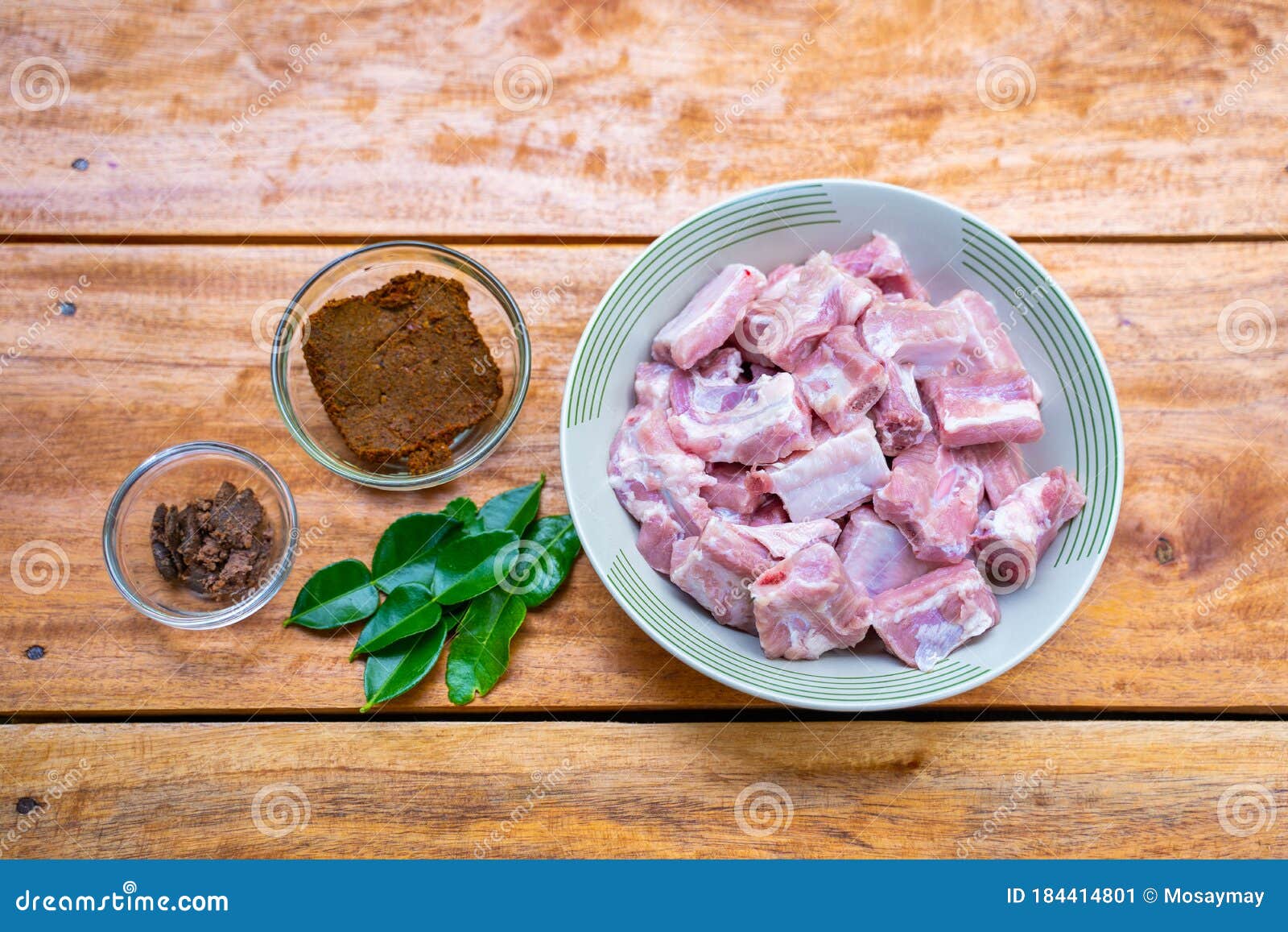 Ingredient for Cooking Pork Bone with Spices Curry Paste Stock Image ...
