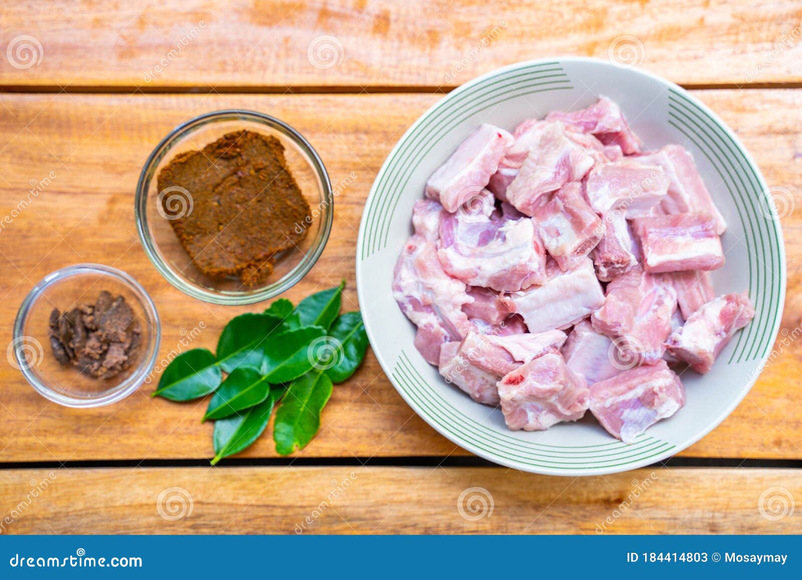 Ingredient for Cooking Pork Bone with Spices Curry Paste Stock Image ...