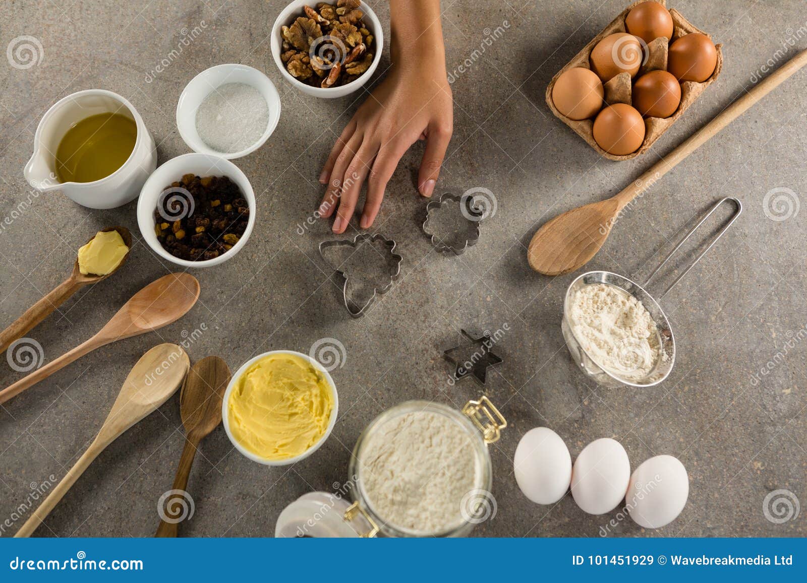 Ingredients Arranged on a Wooden Table Stock Image - Image of hand ...