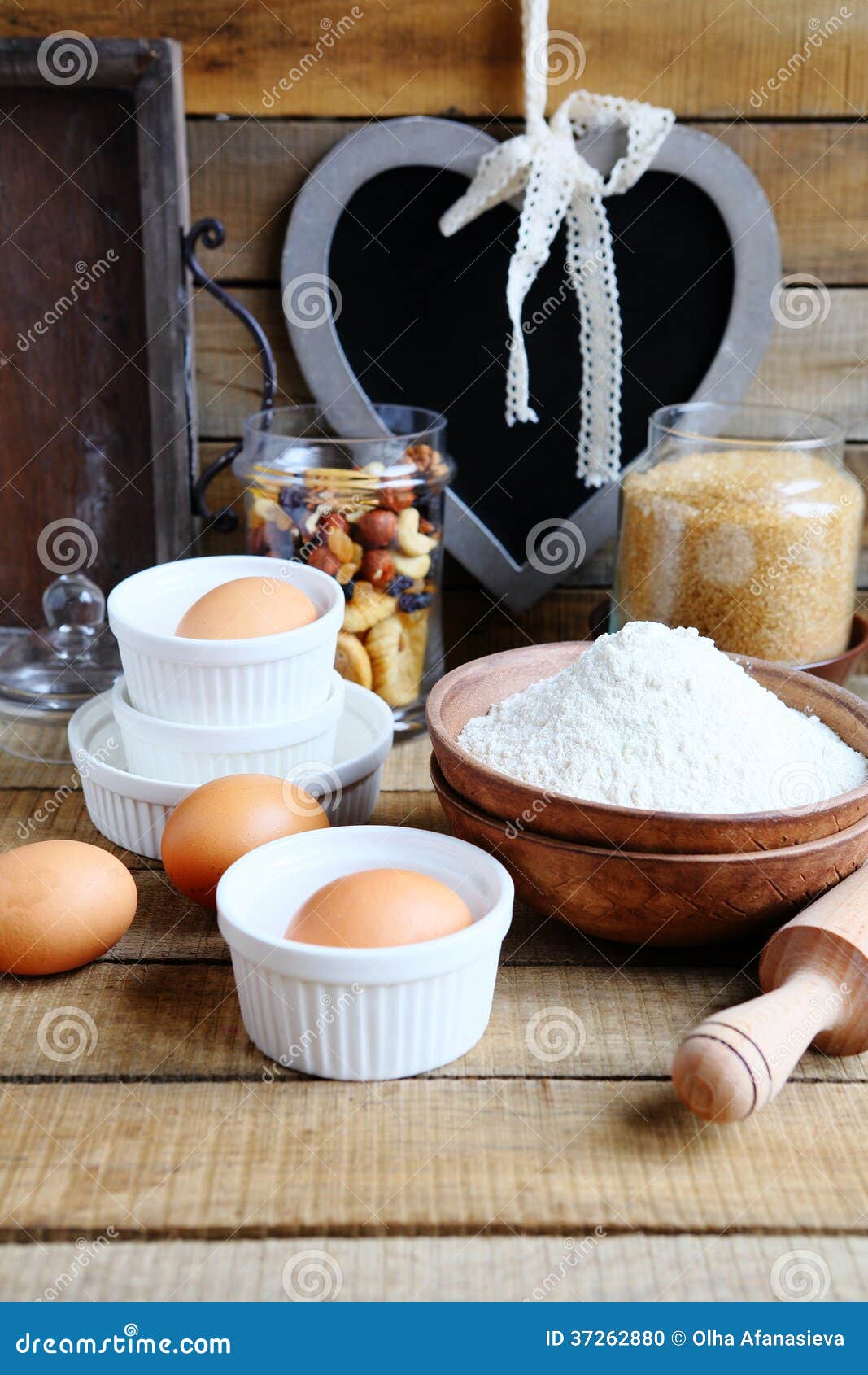 Ingredients for Baking, Rustic Table Stock Photo - Image of ancient ...