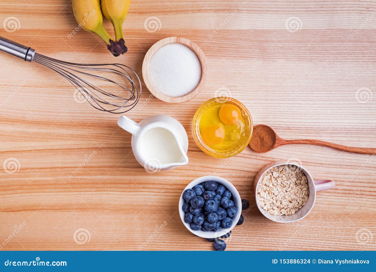 Ingredients for Blueberry Muffins Preparation on Wooden Table, Top View ...