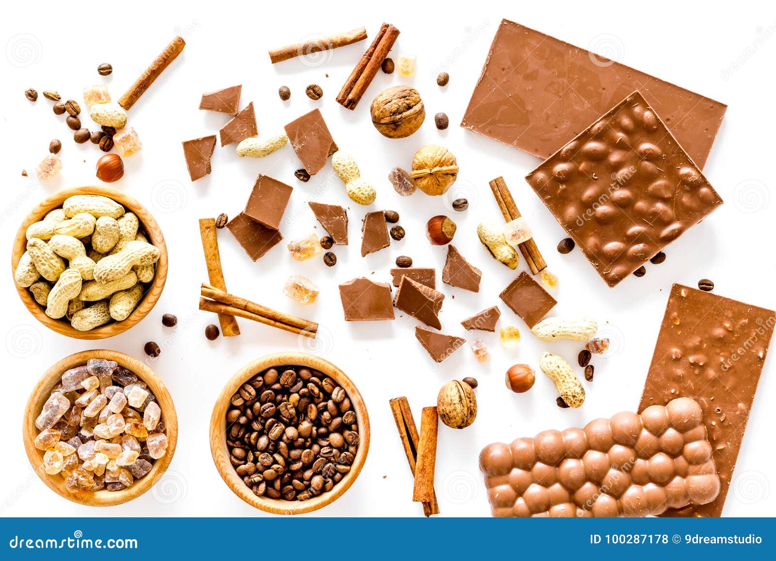 Ingredients for Chocolates on White Background Top View Stock Photo ...