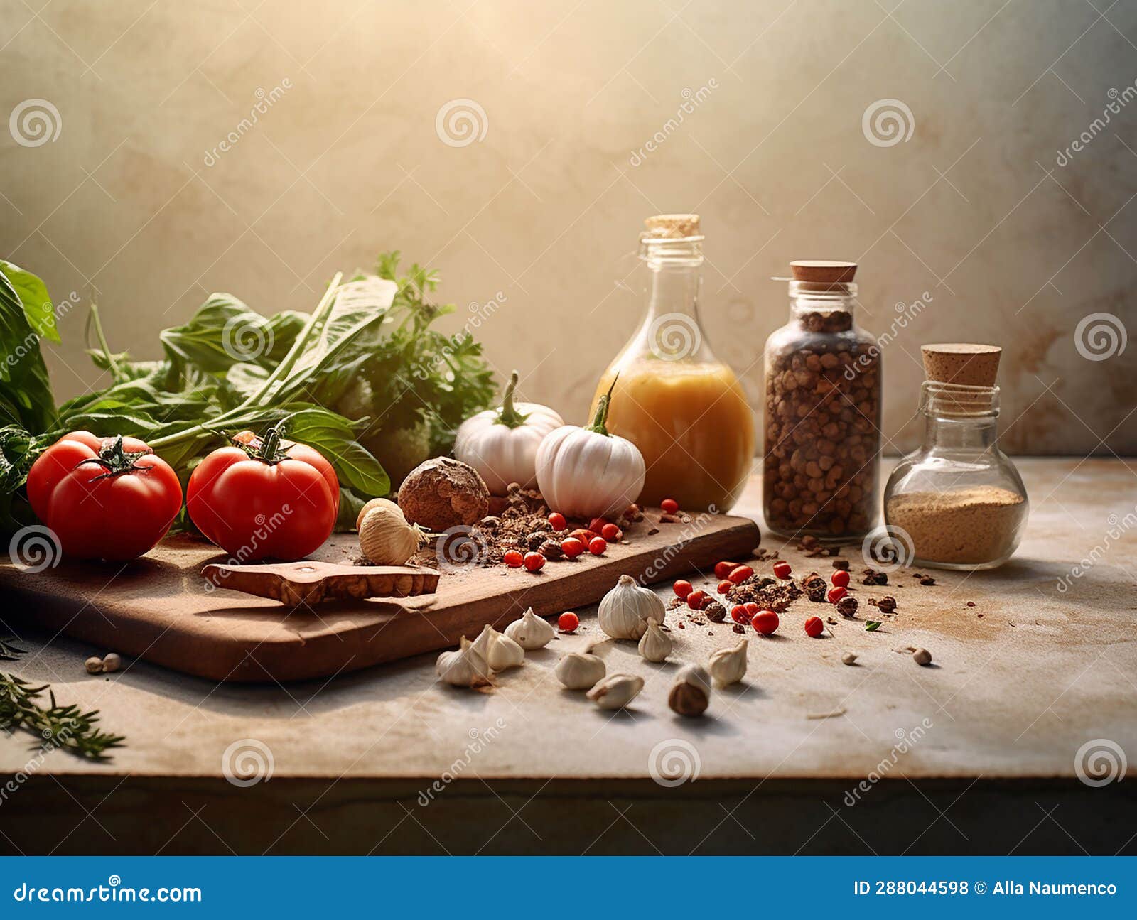 Ingredients for Cooking on Cutting Board. Light Background Stock ...