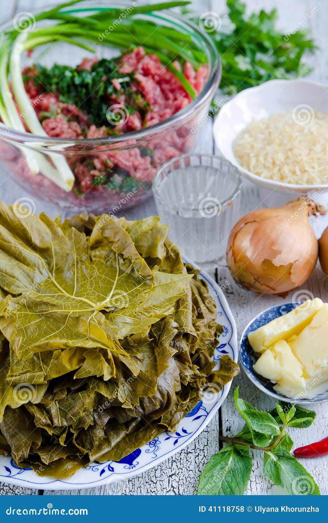Ingredients for Cooking Dolma Stock Photo - Image of scallions, healthy ...