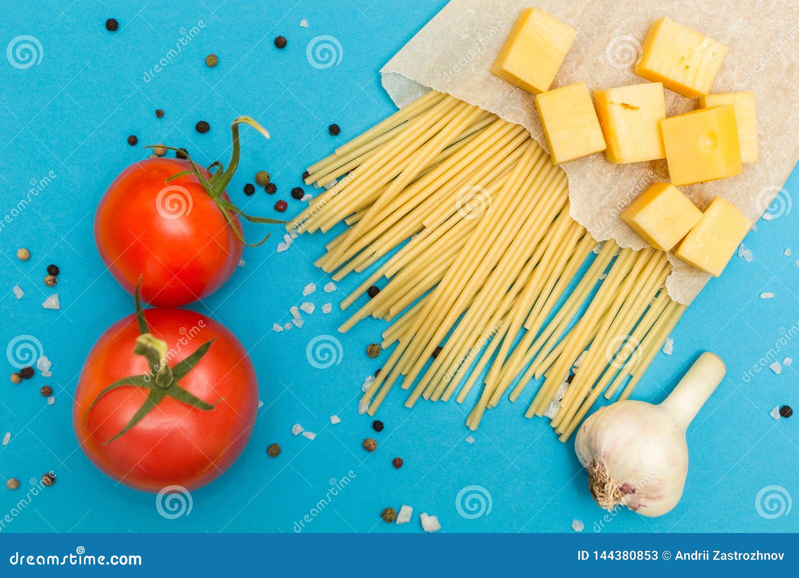 Ingredients for Cooking Paste on Blue Background Top View Stock Image ...