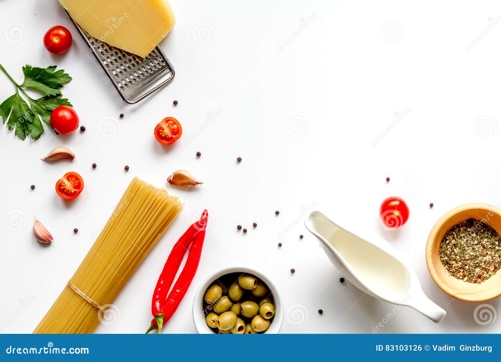 Ingredients for Cooking Paste White Background Top View Mock Up Stock ...