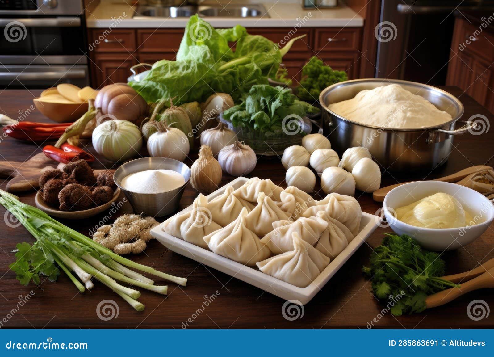 Ingredients for Dumpling Filling on Table Stock Image - Image of ...