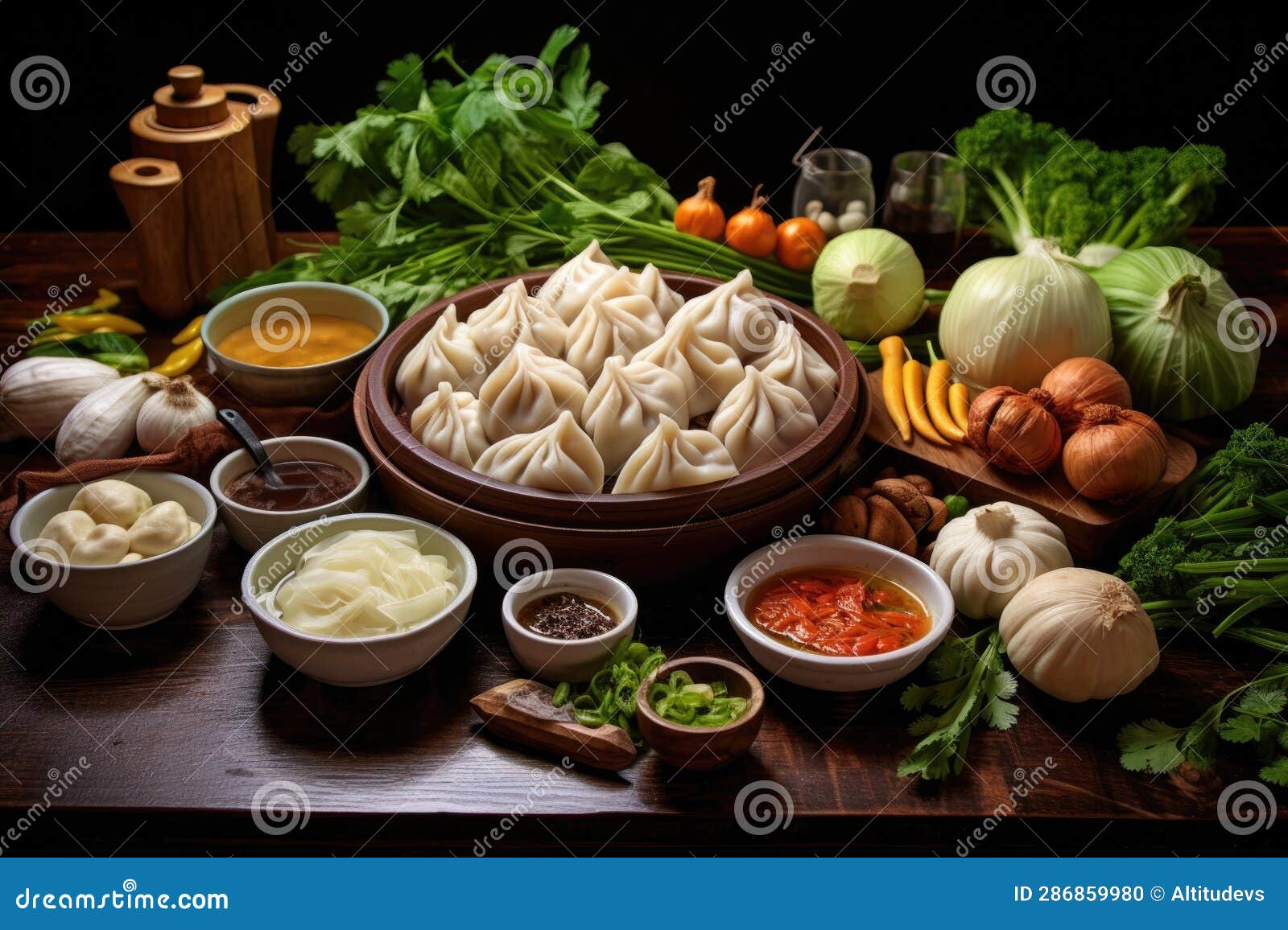 Ingredients for Dumpling Filling on Table Stock Illustration ...