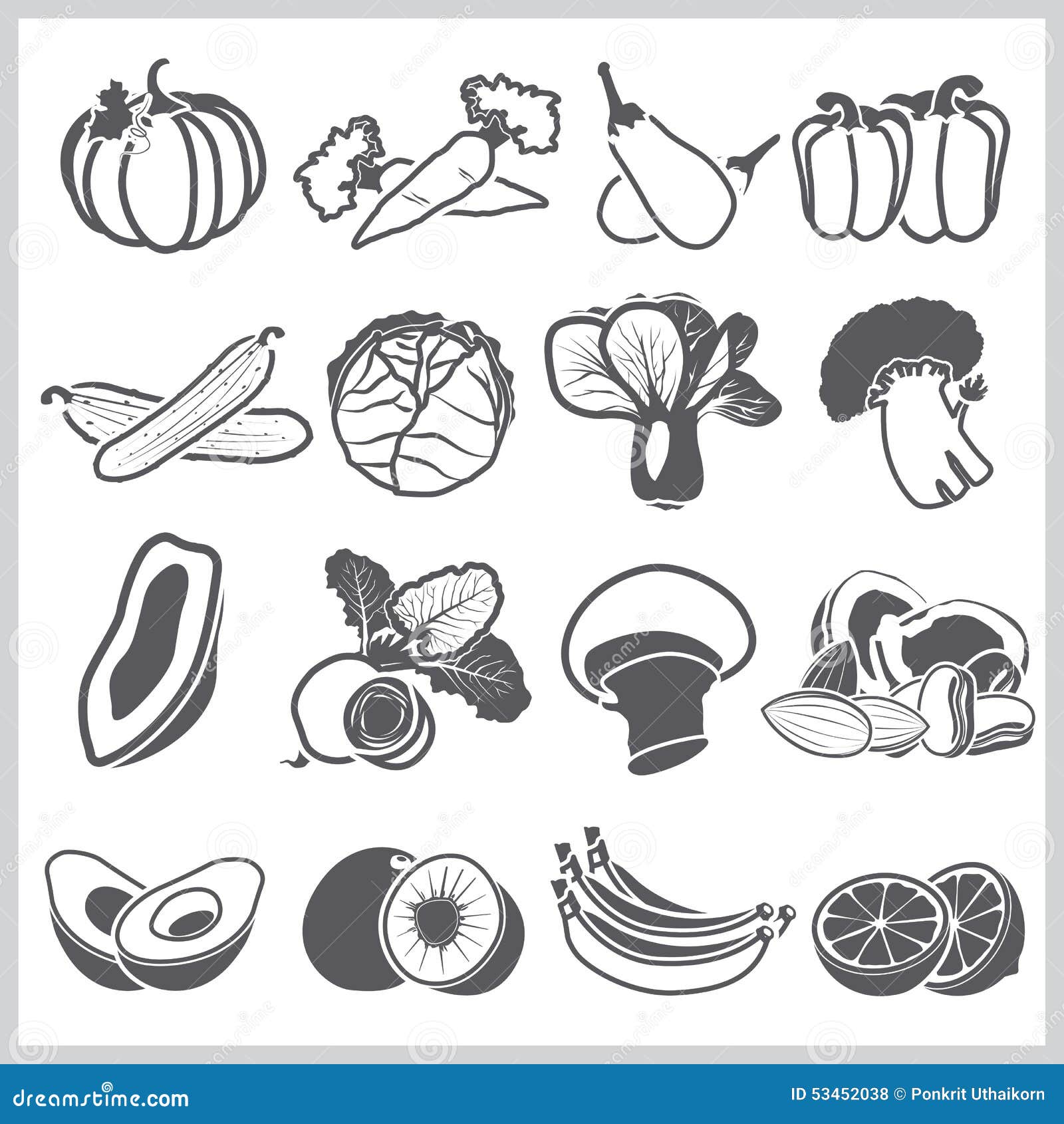 Ingredients Icons Set Vegetable and Fruit for Nutrition Food Stock ...