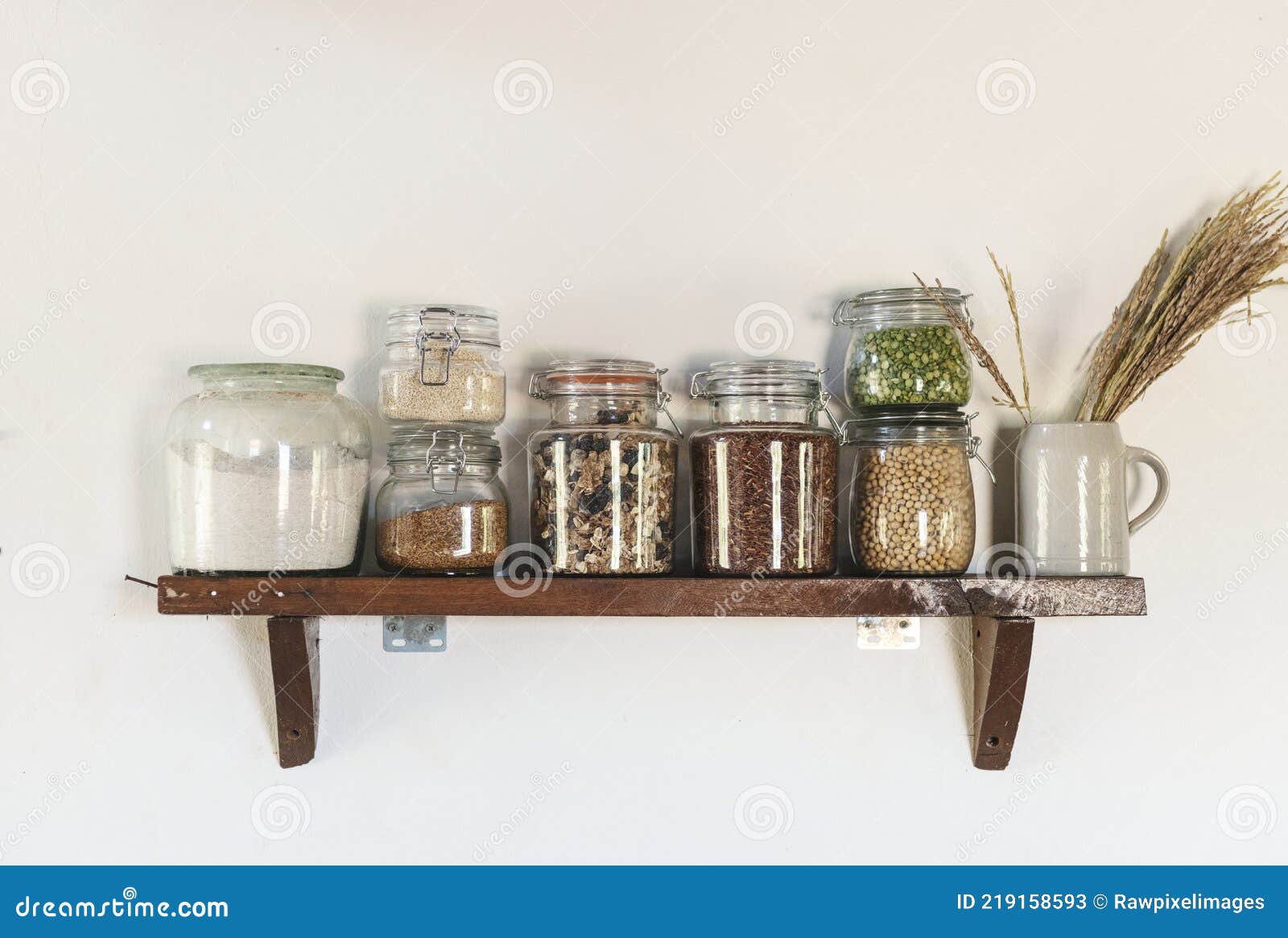 Ingredients in Jars on a Wooden Shelf Stock Image - Image of home, cook ...