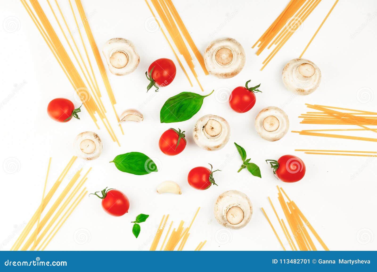 Ingredients for Pasta, Spaghetti. Layout. Flat Layout. Top View. White ...