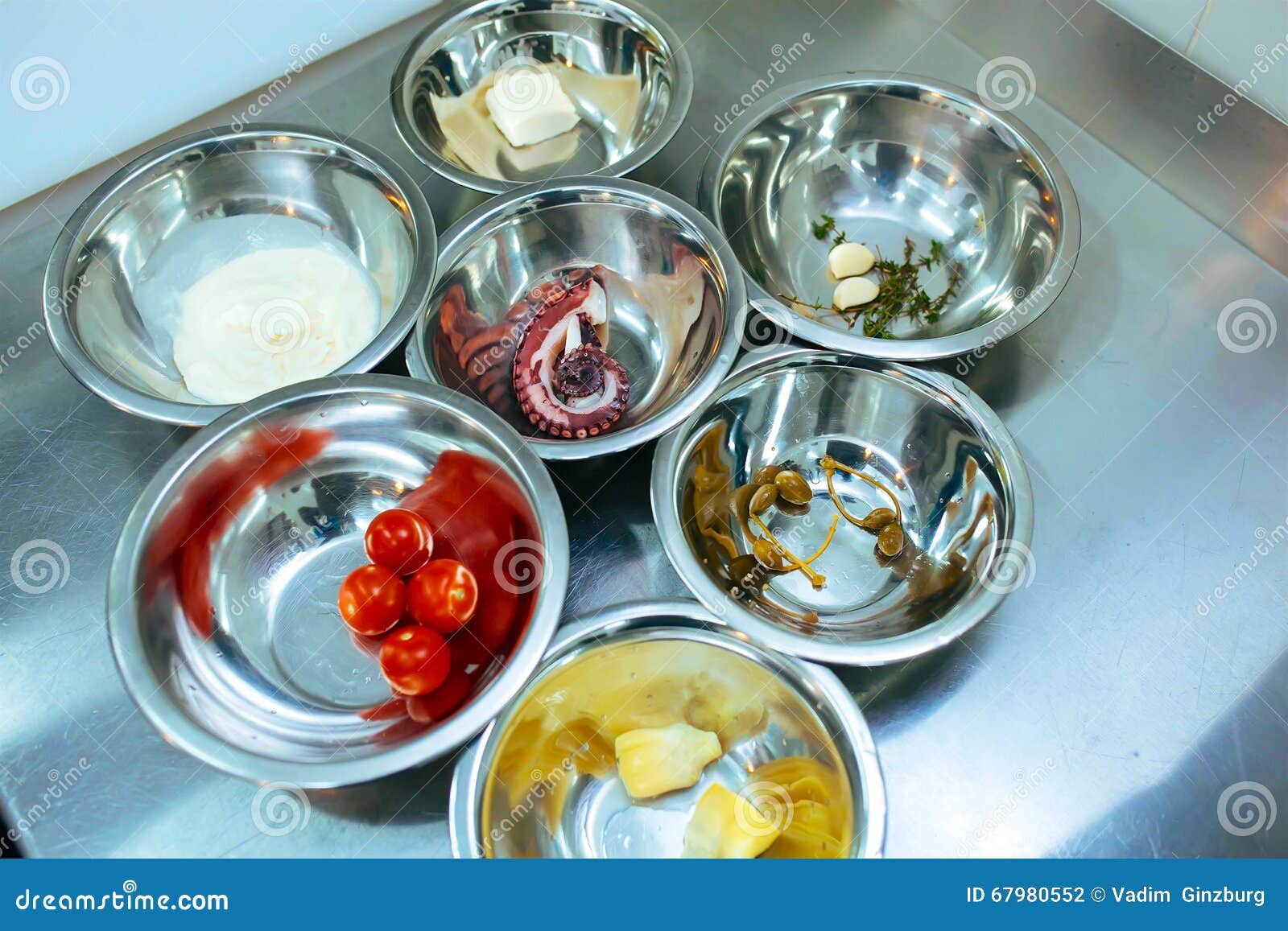 Ingredients Separately Served in Stainless Bowls Stock Photo - Image of ...
