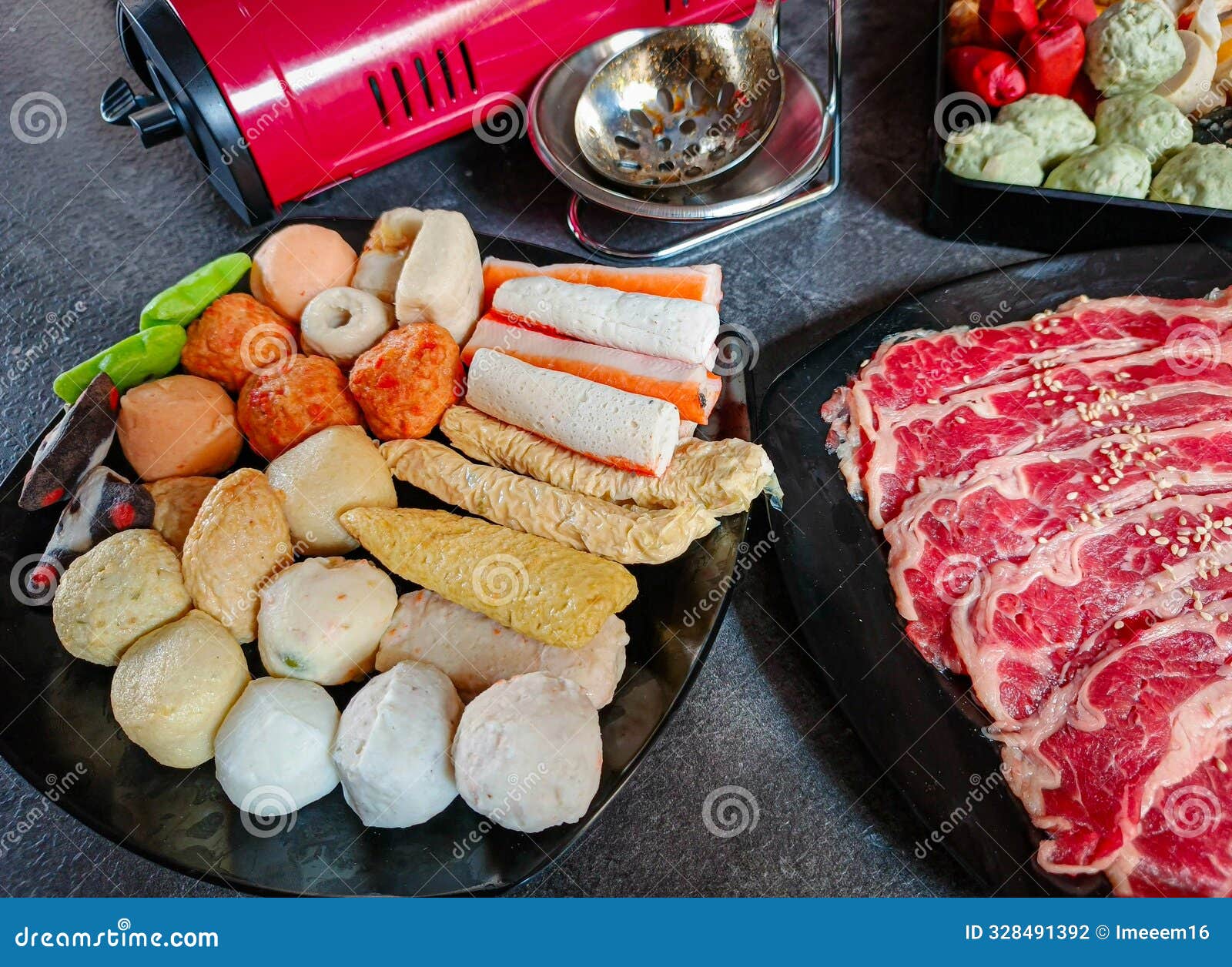 Ingredients for Shabu-shabu Dishes Include Sliced Raw Meat and ...