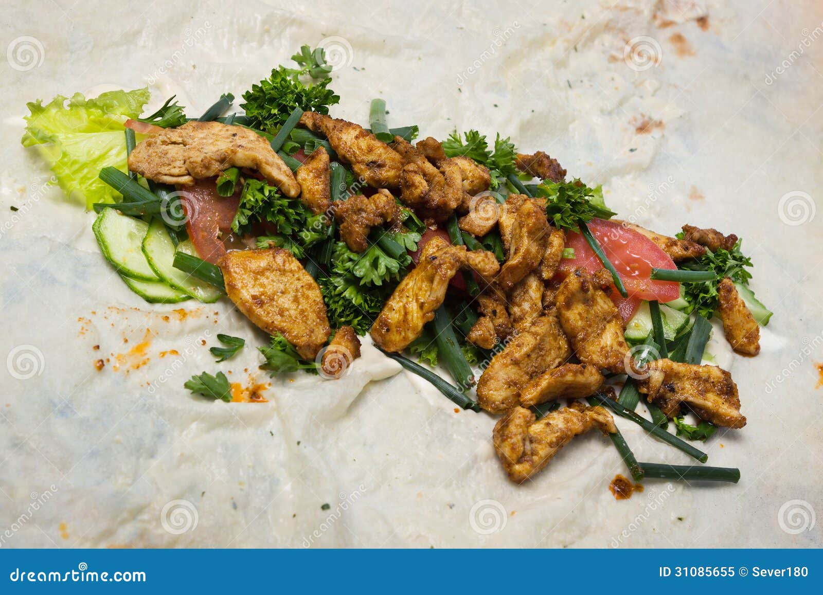 Ingredients for Shawarma Laid on Dough Stock Image - Image of tomato ...