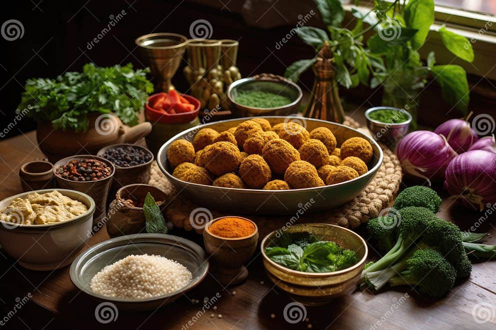 Ingredients Spread Out for Falafel Preparation Stock Illustration ...