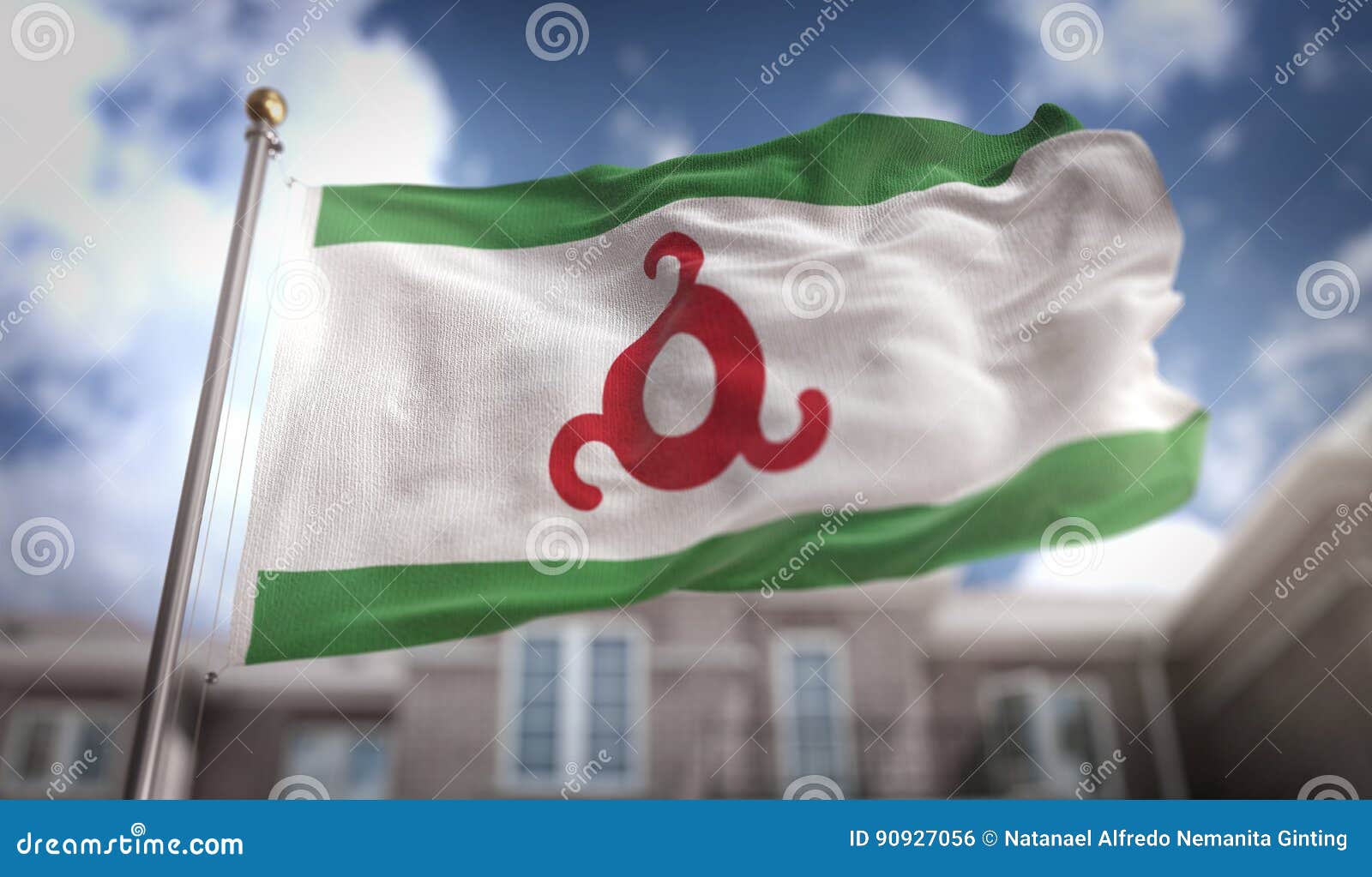Ingushetia Flag 3D Rendering on Blue Sky Building Background Stock ...