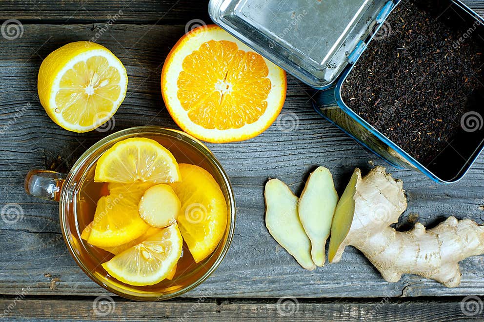 Ingwertee Mit Orange Und Limon Stockfoto - Bild von frisch, essen: 45036650