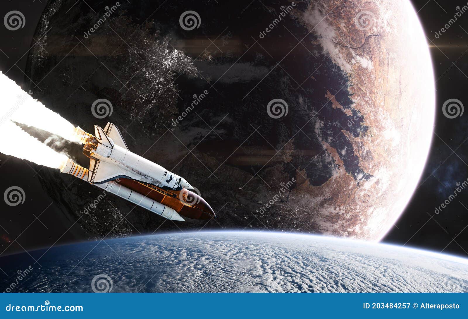 Inhabited Planet In Deep Space With Satellite. Beautiful Cosmic ...