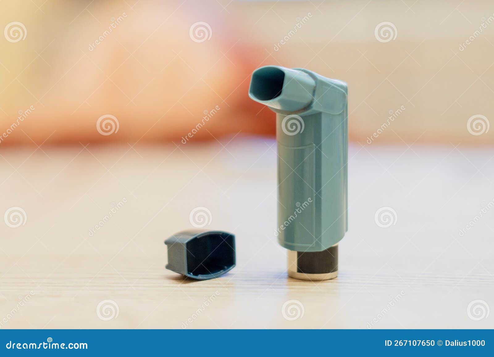 Inhalator with a Open Cap on a Wood Surface - Shallow Focus Stock Photo ...