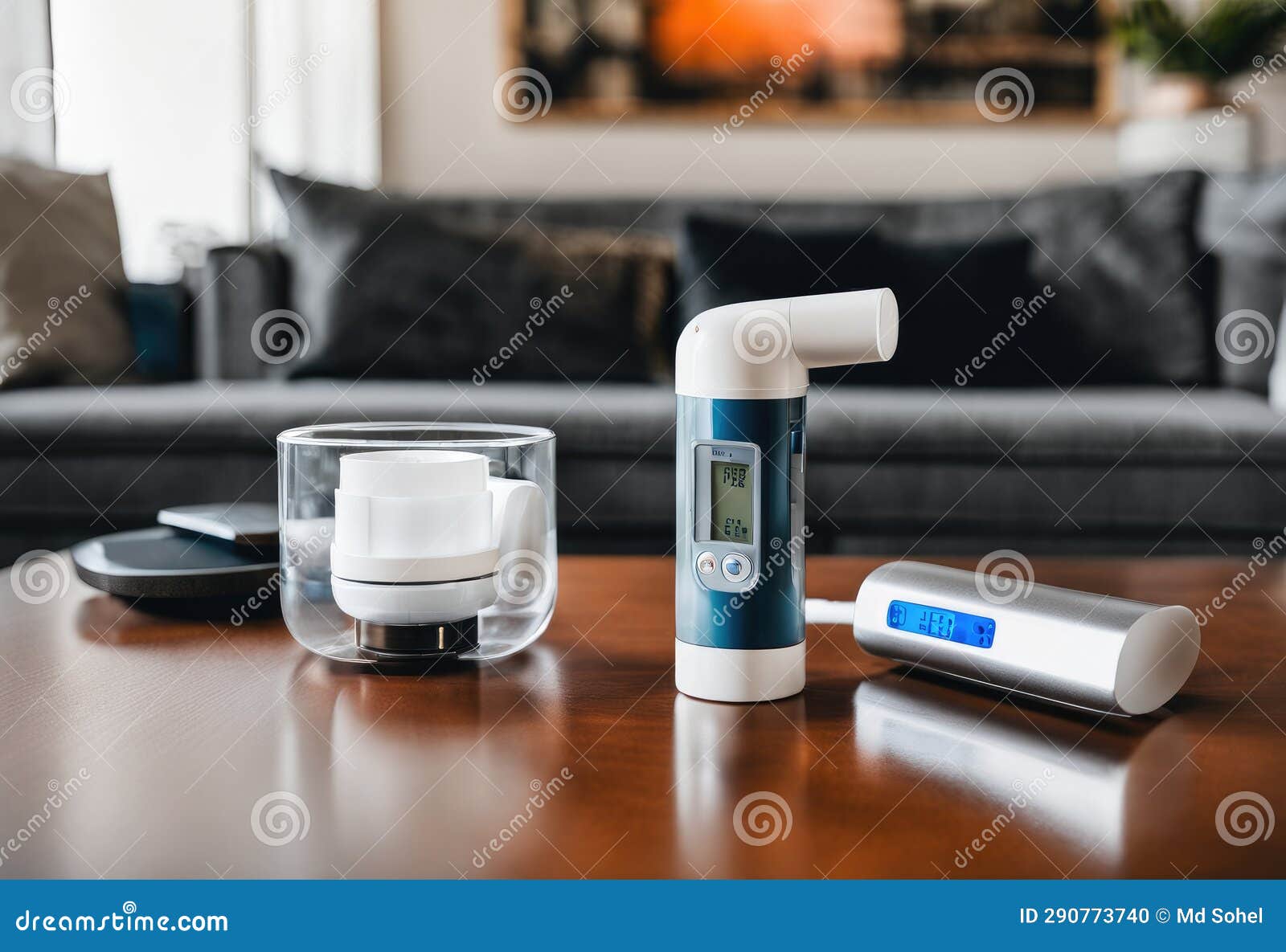 An Inhaler and a Peak Flow Meter on a Coffee Table- Stock Illustration ...