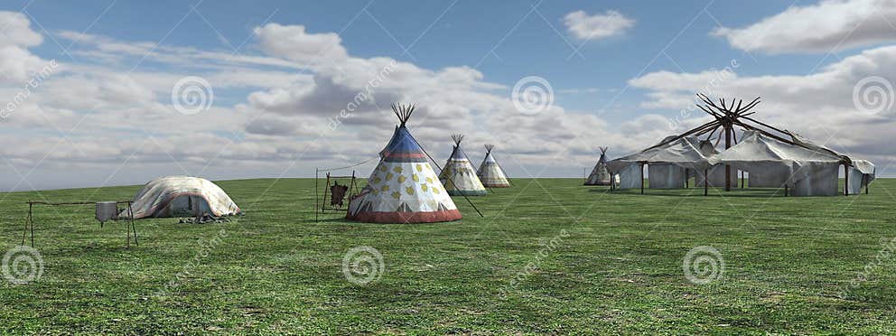 Inheems Amerikaans Dorp stock illustratie. Illustration of bijtend ...