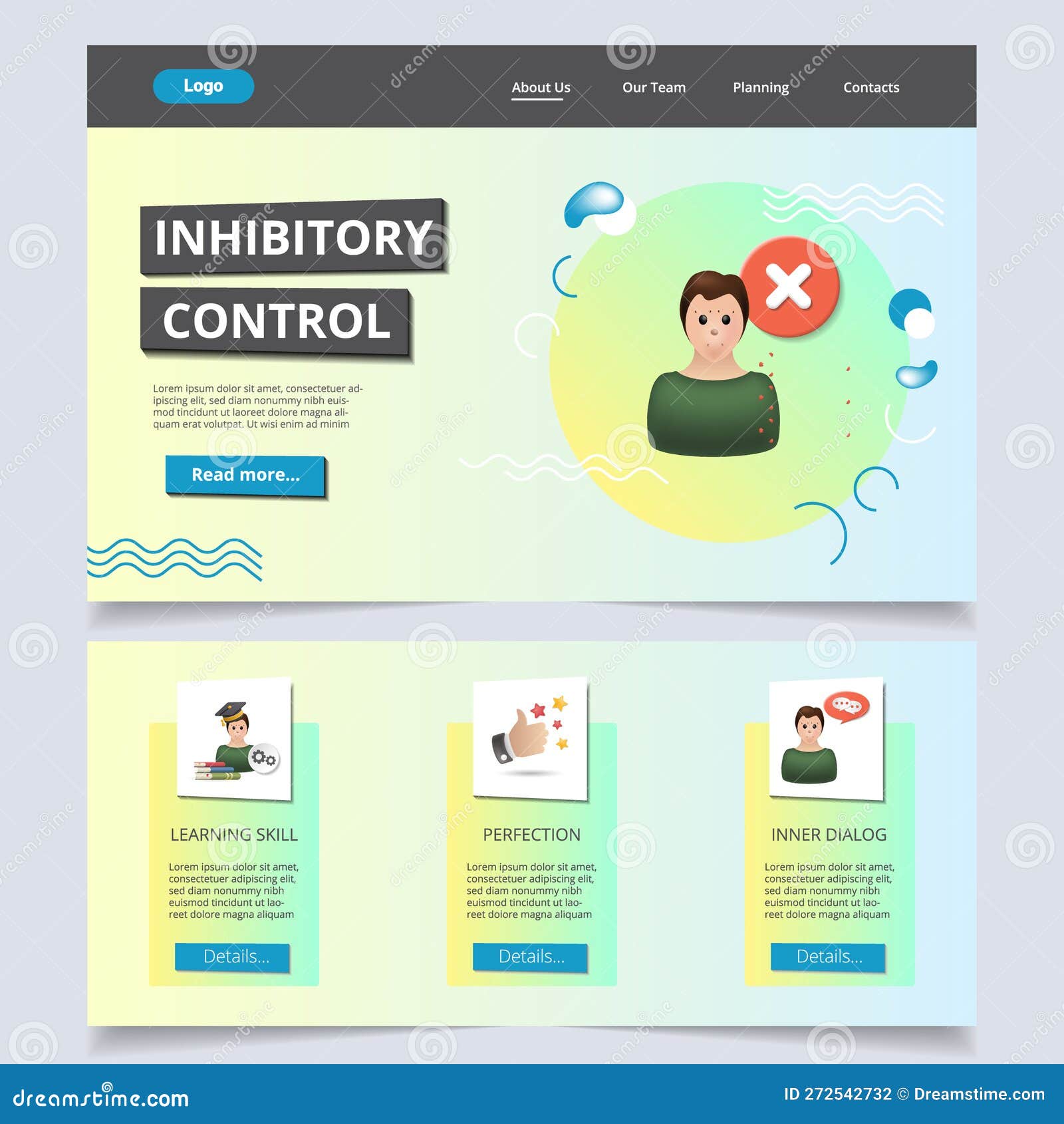 Inhibitory Control Flat Landing Page Website Template. Learning Skill ...