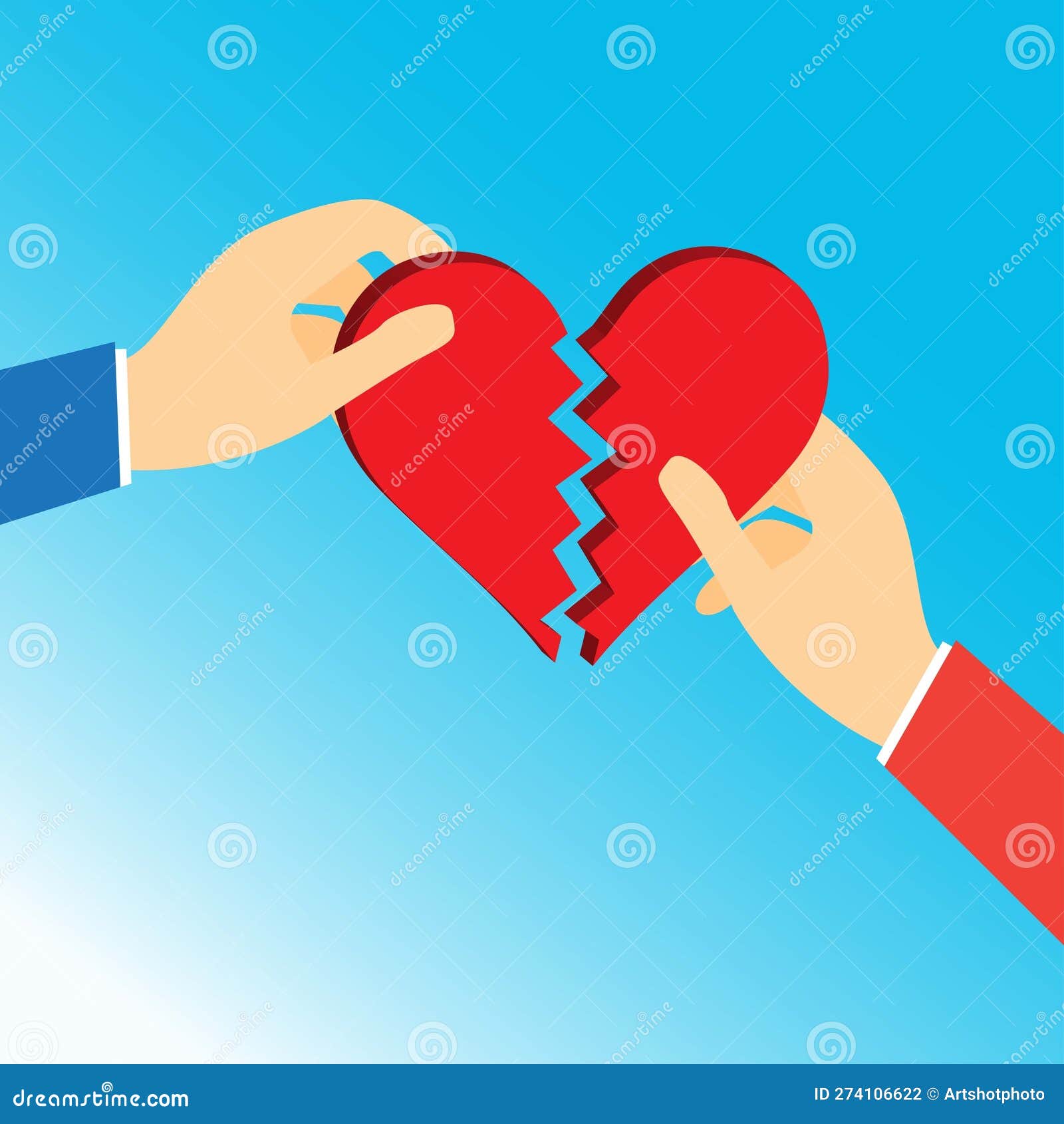 Male and Female Hands with Red Broken Heart Stock Illustration ...