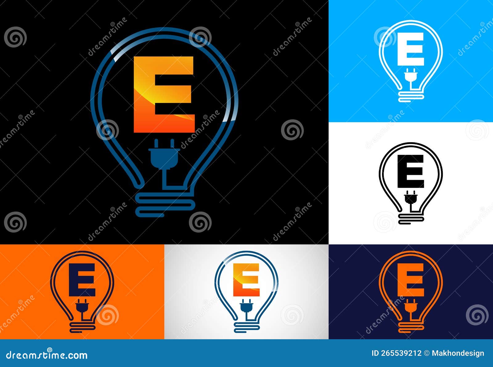Initial Alphabet E with an Electric Bulb. Electric Bulb Logo Vector ...