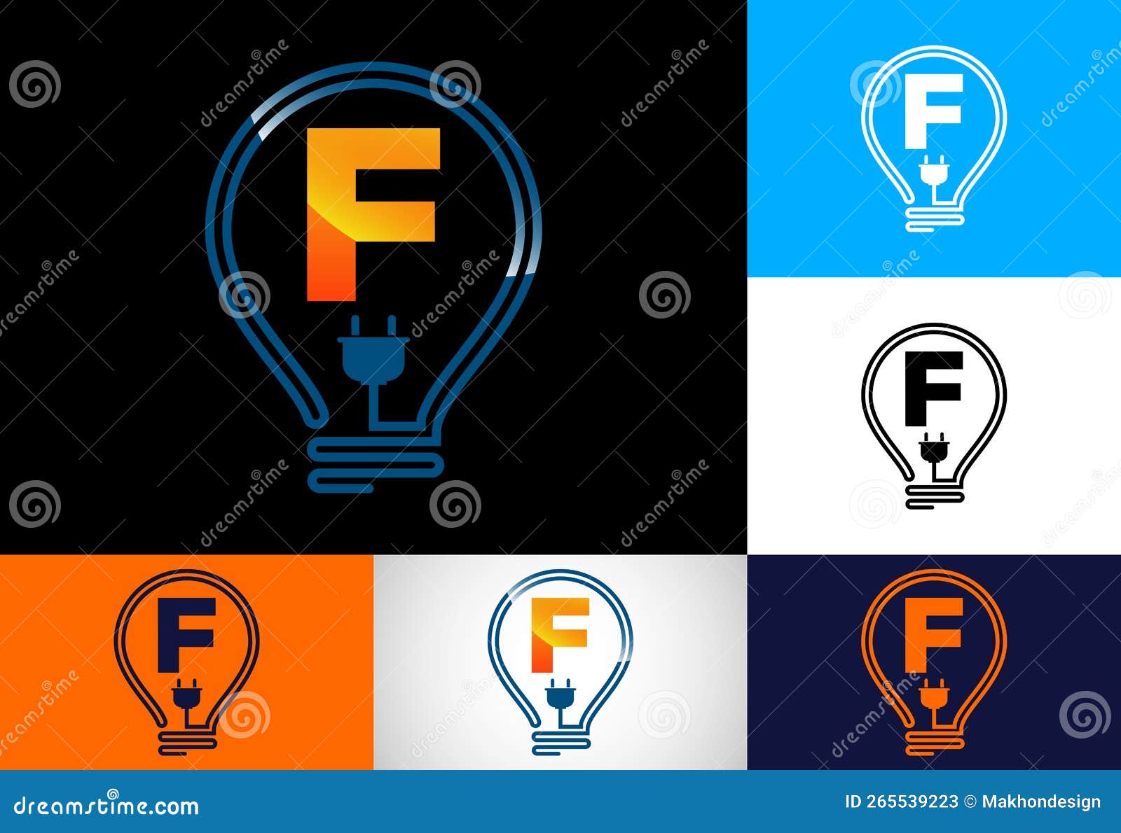 Initial Alphabet F with an Electric Bulb. Electric Bulb Logo Vector ...