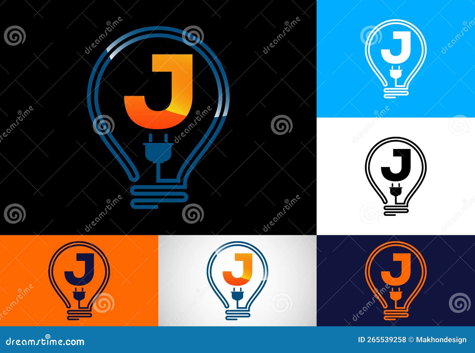 Initial Alphabet J with an Electric Bulb. Electric Bulb Logo Vector ...