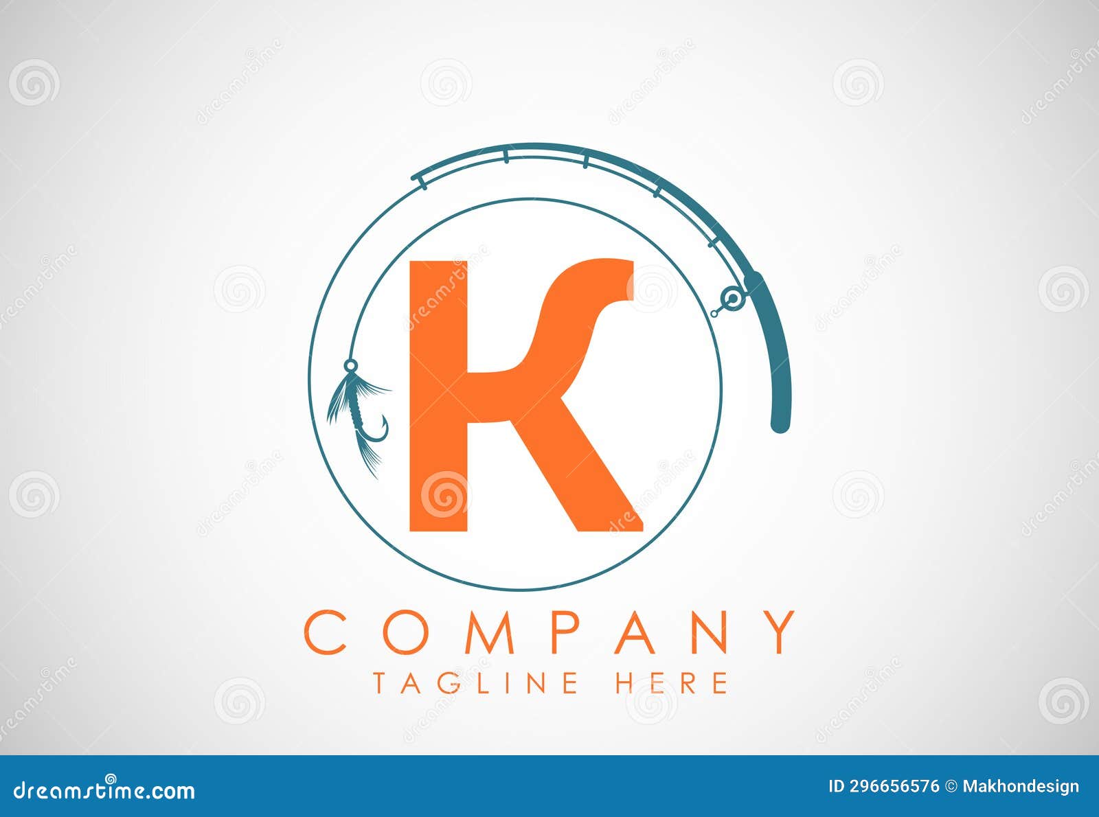 Initial Alphabet K with Fishing Rod and Hook. Fishing Logo Concept ...