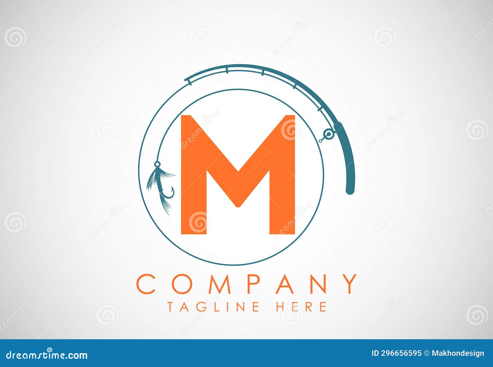 Initial Alphabet M with Fishing Rod and Hook. Fishing Logo Concept ...