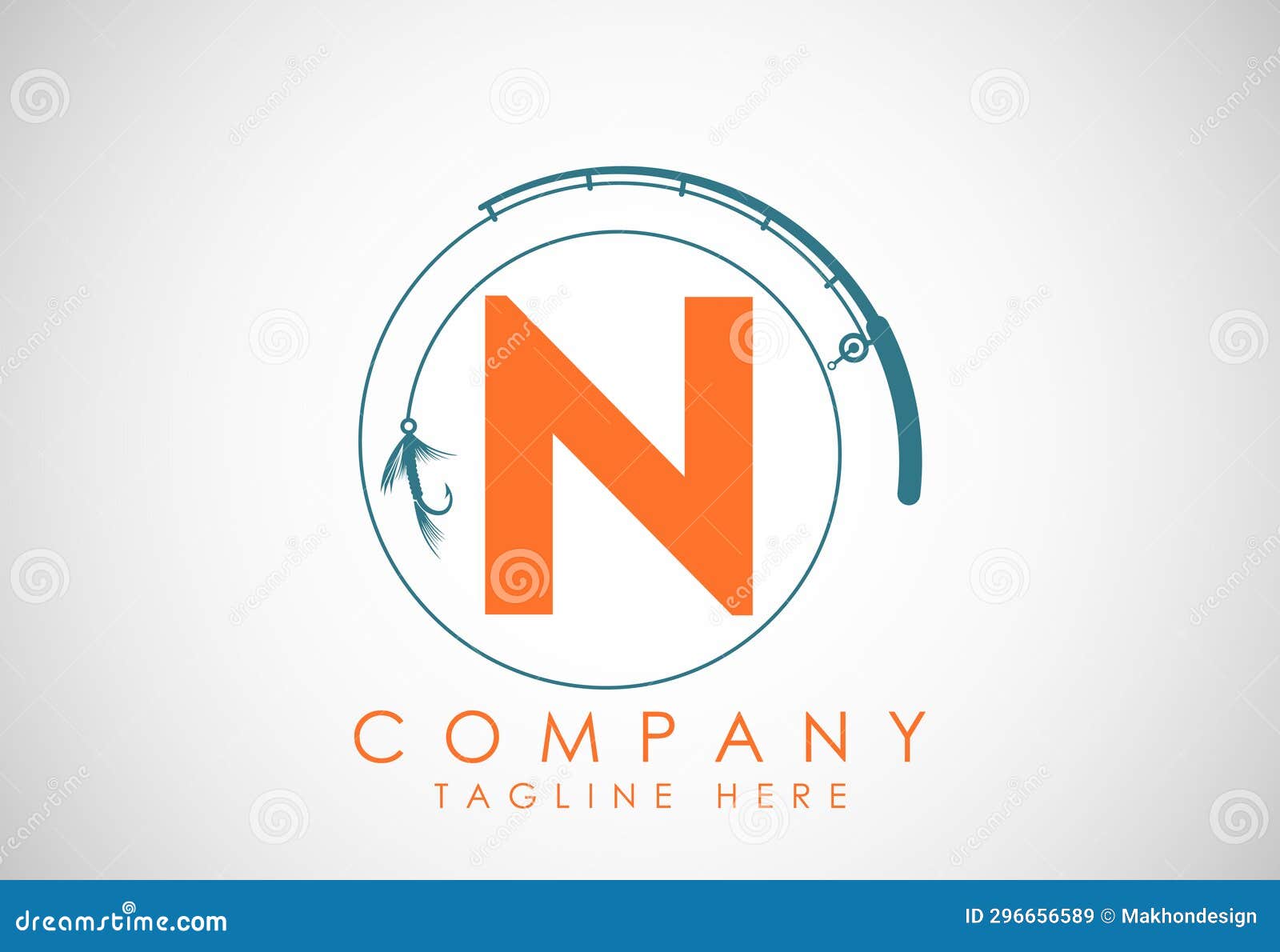 Initial Alphabet N with Fishing Rod and Hook. Fishing Logo Concept ...