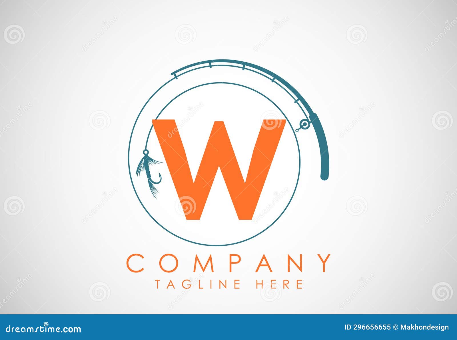 Initial Alphabet W with Fishing Rod and Hook. Fishing Logo Concept ...