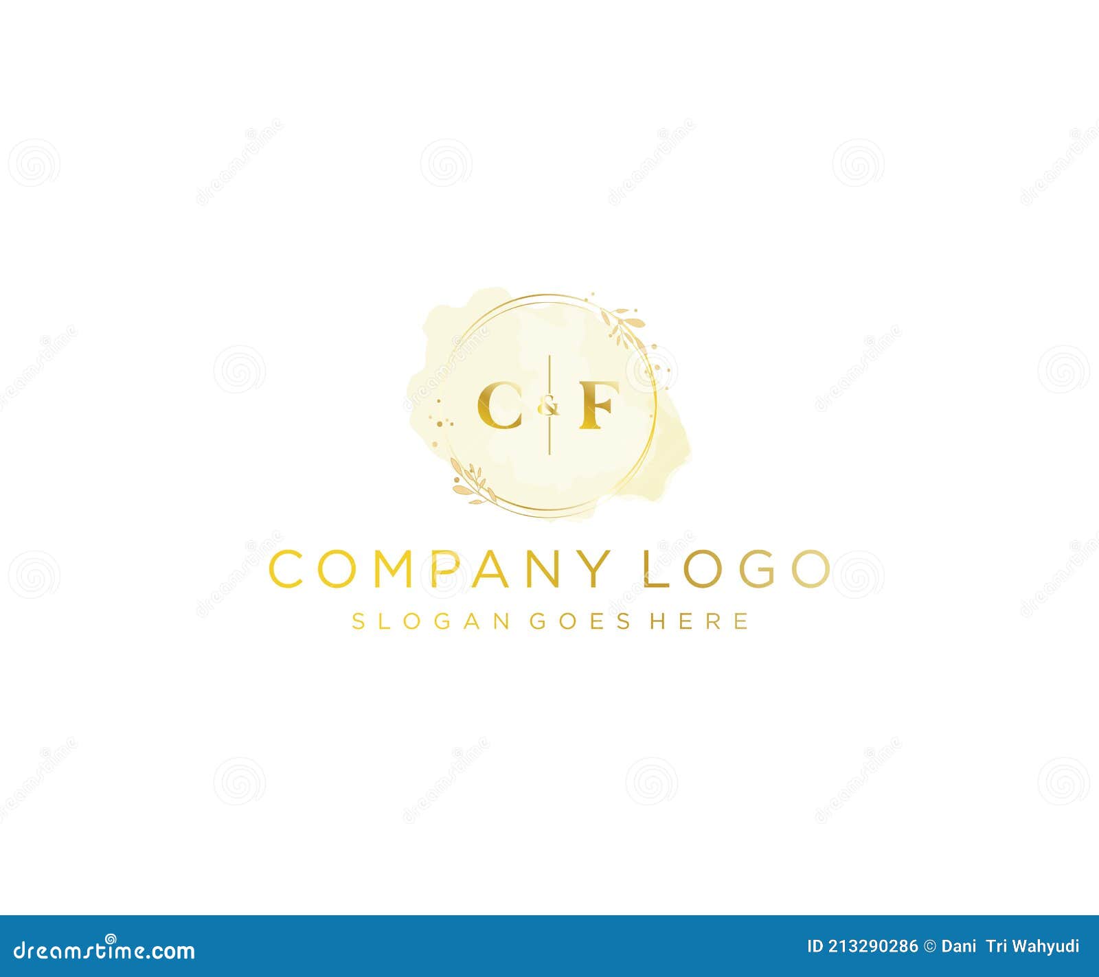 Initial CF Letters Colorful Watercolor Splash with Geometry Golden Leaf ...