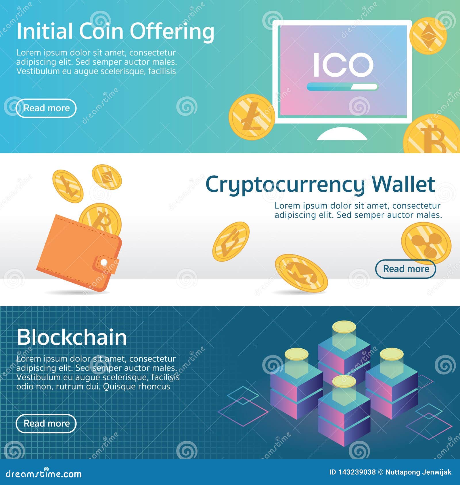 Initial Coin Offering Cryptocurrency Set Banner Vector Stock Vector ...