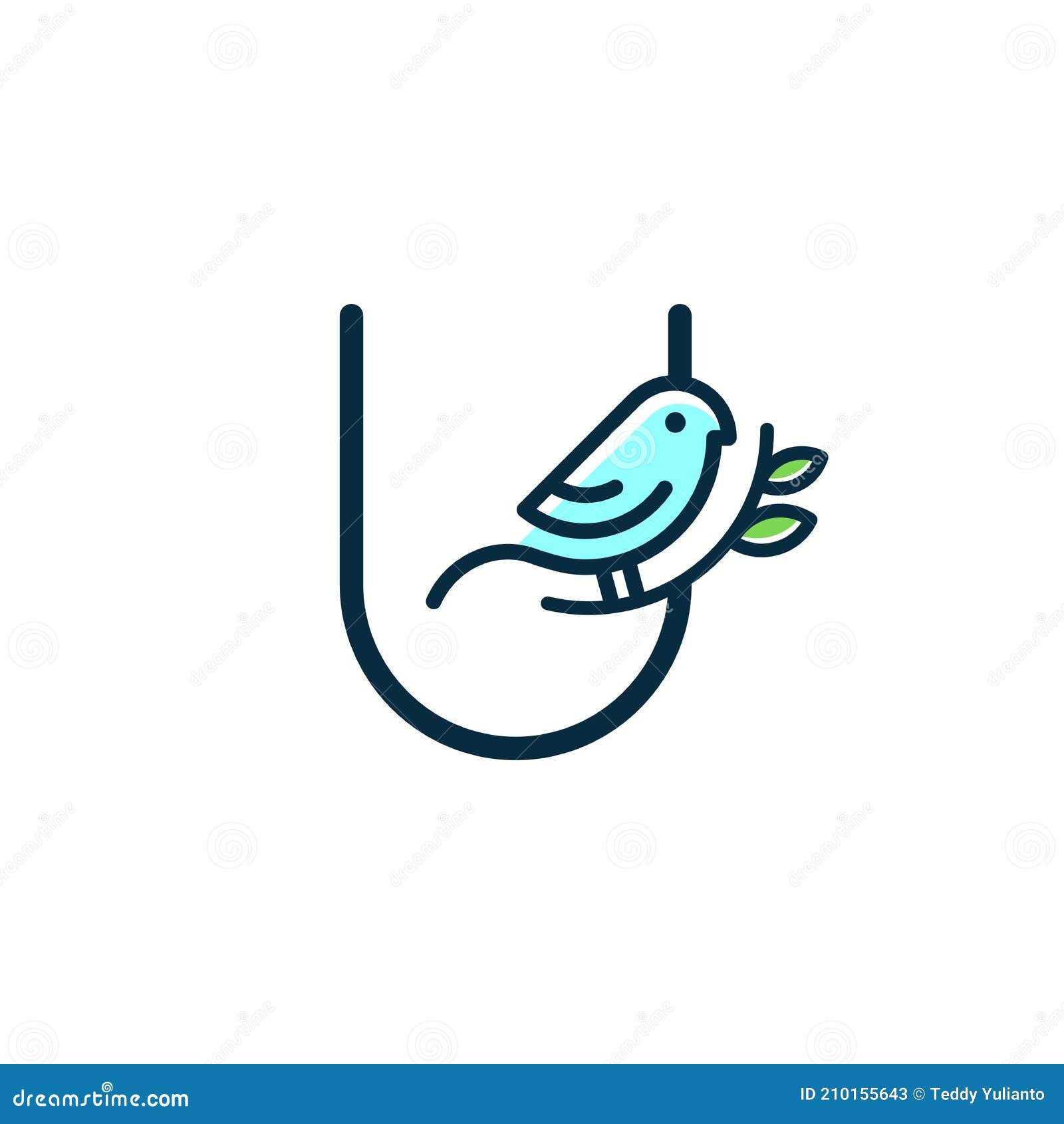 Initial cute blue bird U stock vector. Illustration of modern - 210155643
