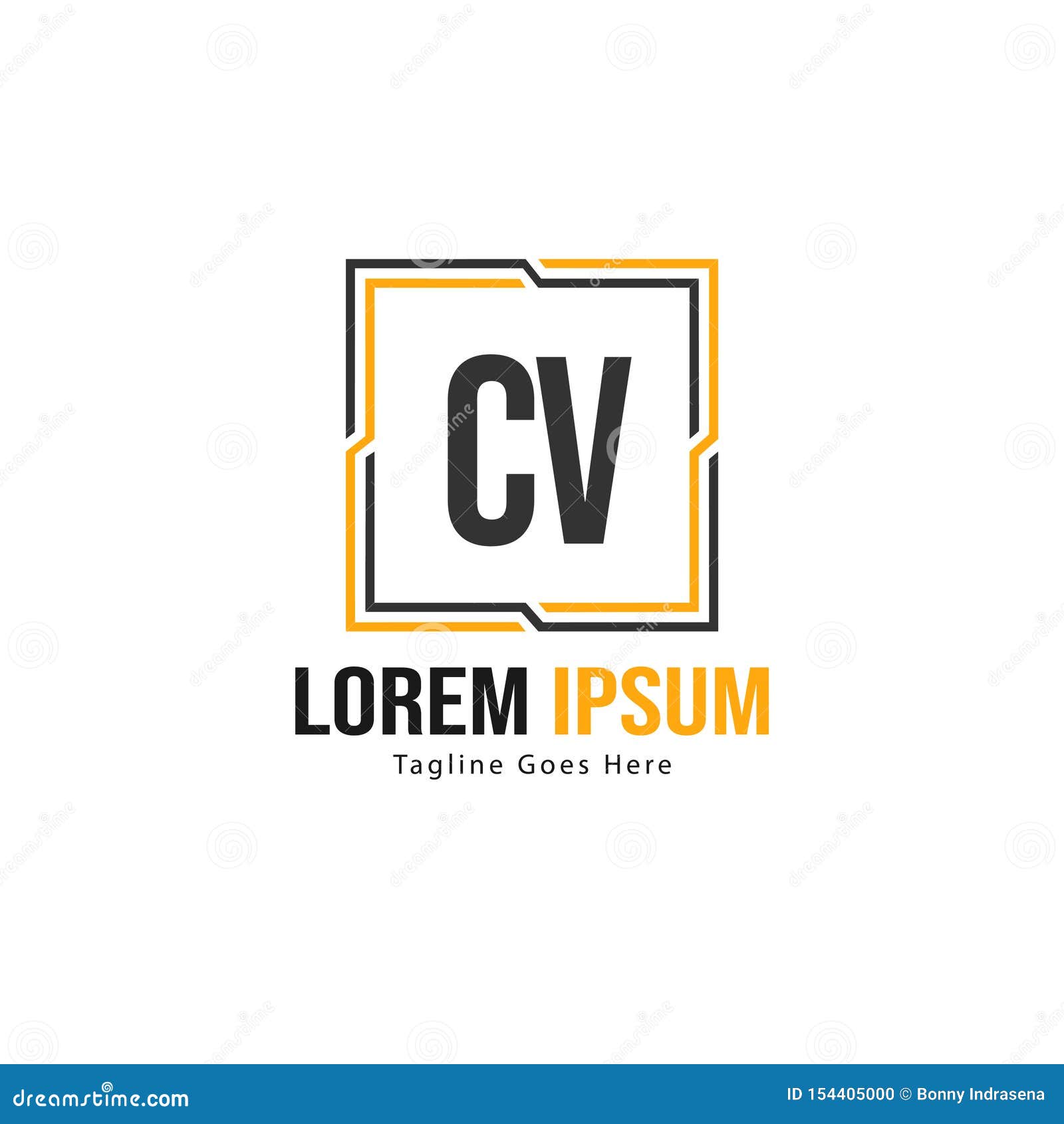 Initial CV Logo Template with Modern Frame. Minimalist CV Letter Logo ...